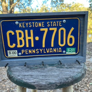 Rustic Wood License Plate Frame With Cut Nail Key Hooks - Man Cave ...
