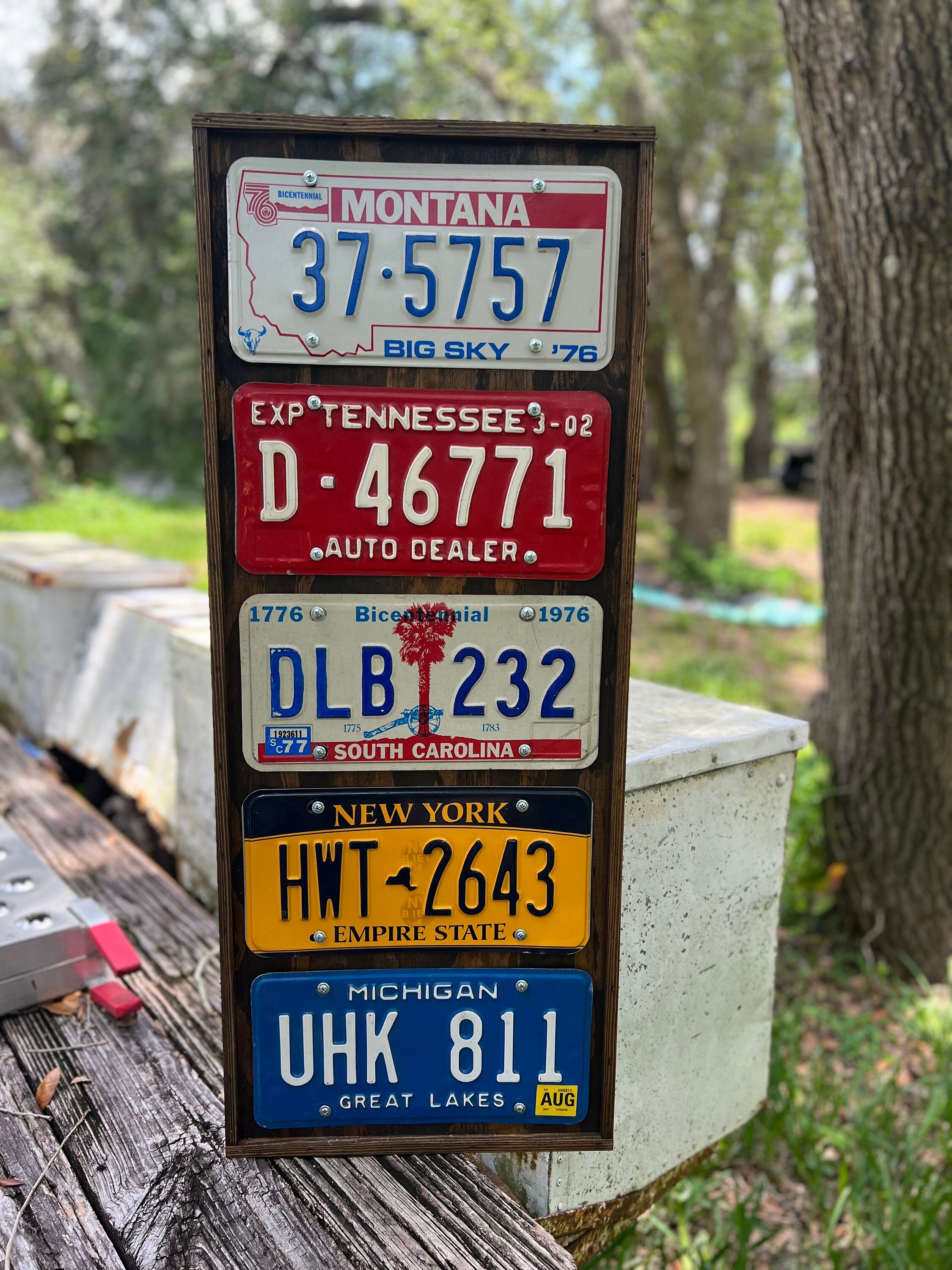 Handmade Wood License Plate Display Frame for 5 Plates: Man Cave Garage ...