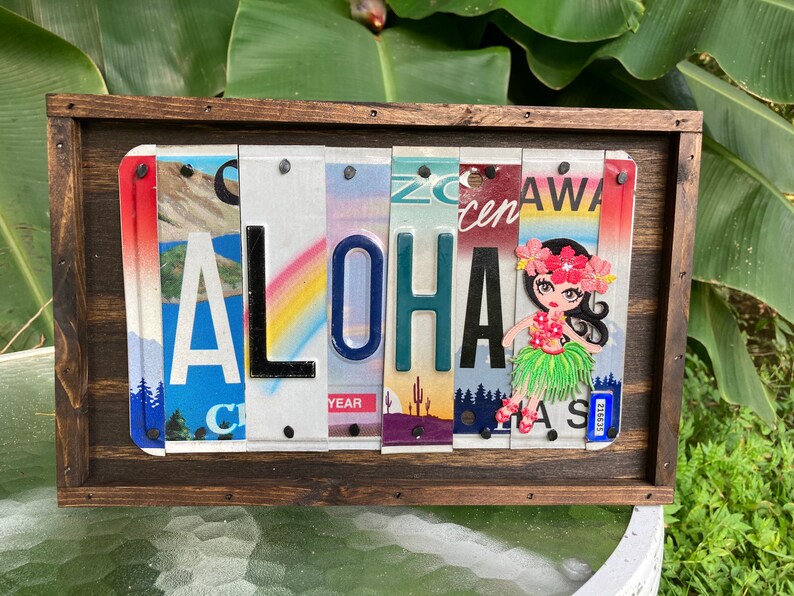 Aloha license plate sign rustic Hawaiian decor housewarming | Etsy