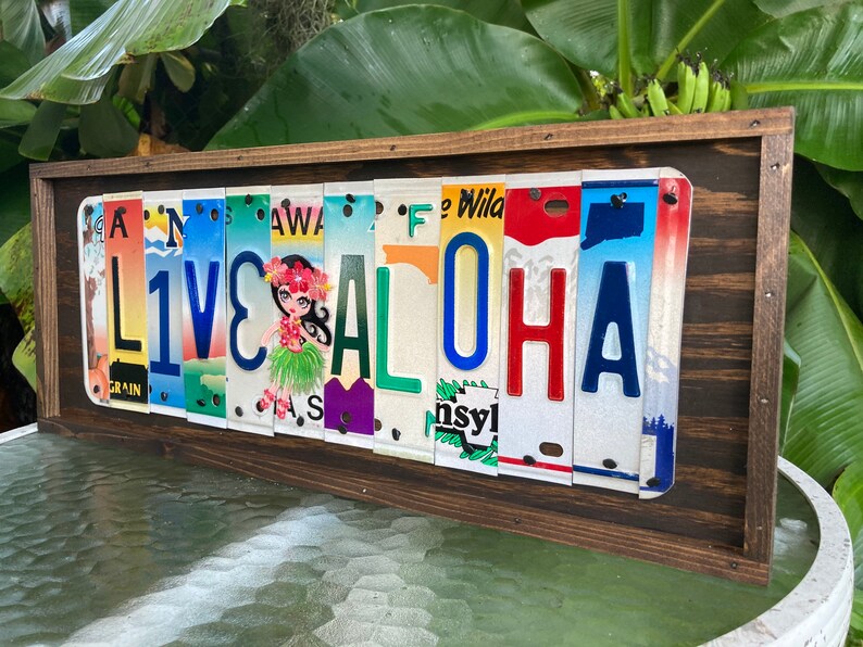 Aloha license plate sign rustic Hawaiian decor housewarming | Etsy