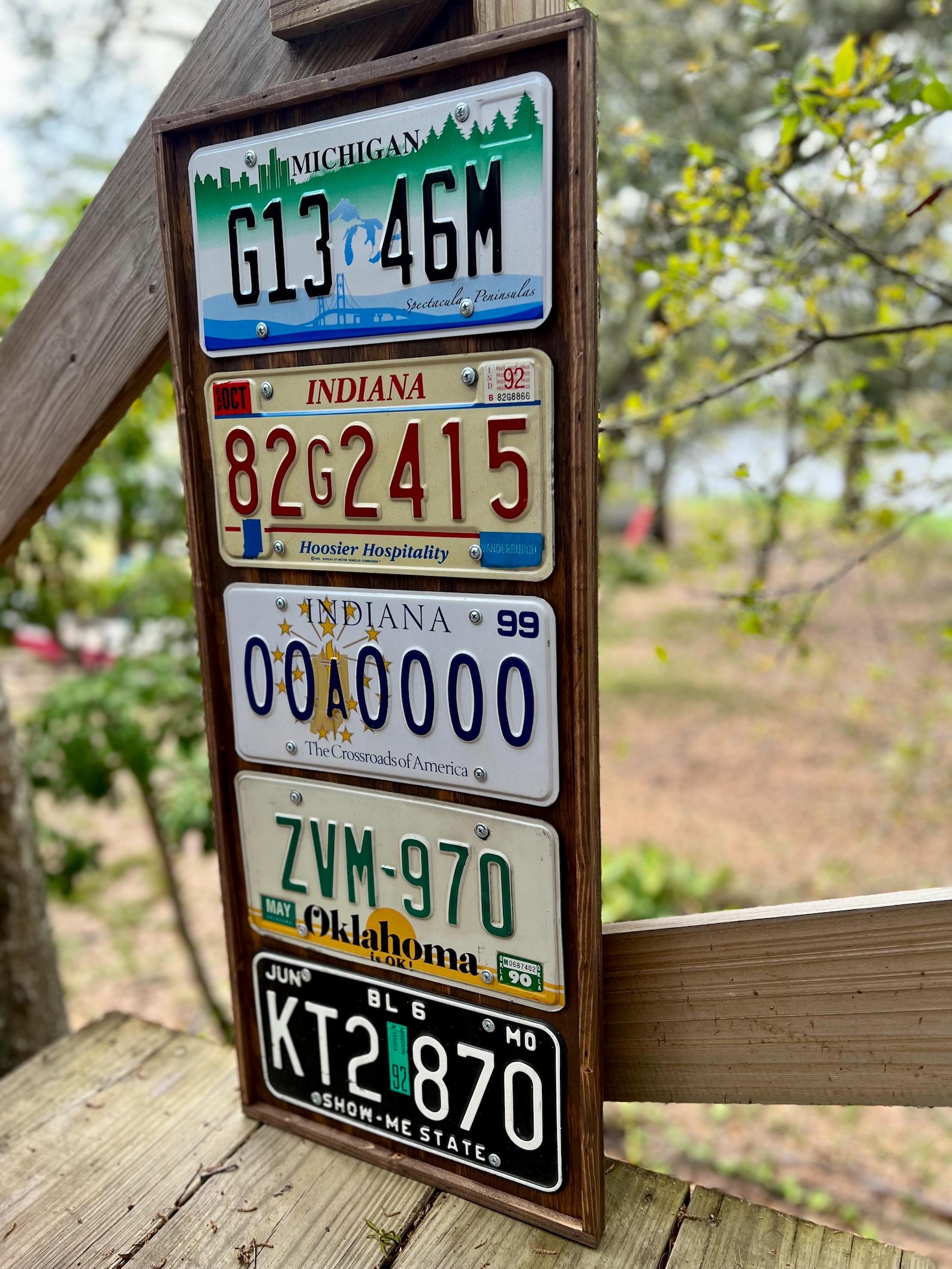 Handmade Wood License Plate Display Frame for 5 Plates: Man Cave Garage ...
