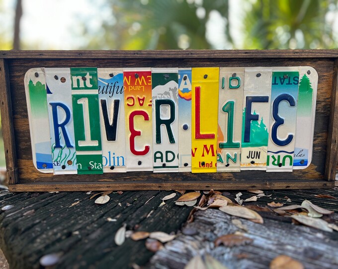 River Life Sign, License Plate Sign Art Gift, River House Decor, Rustic ...