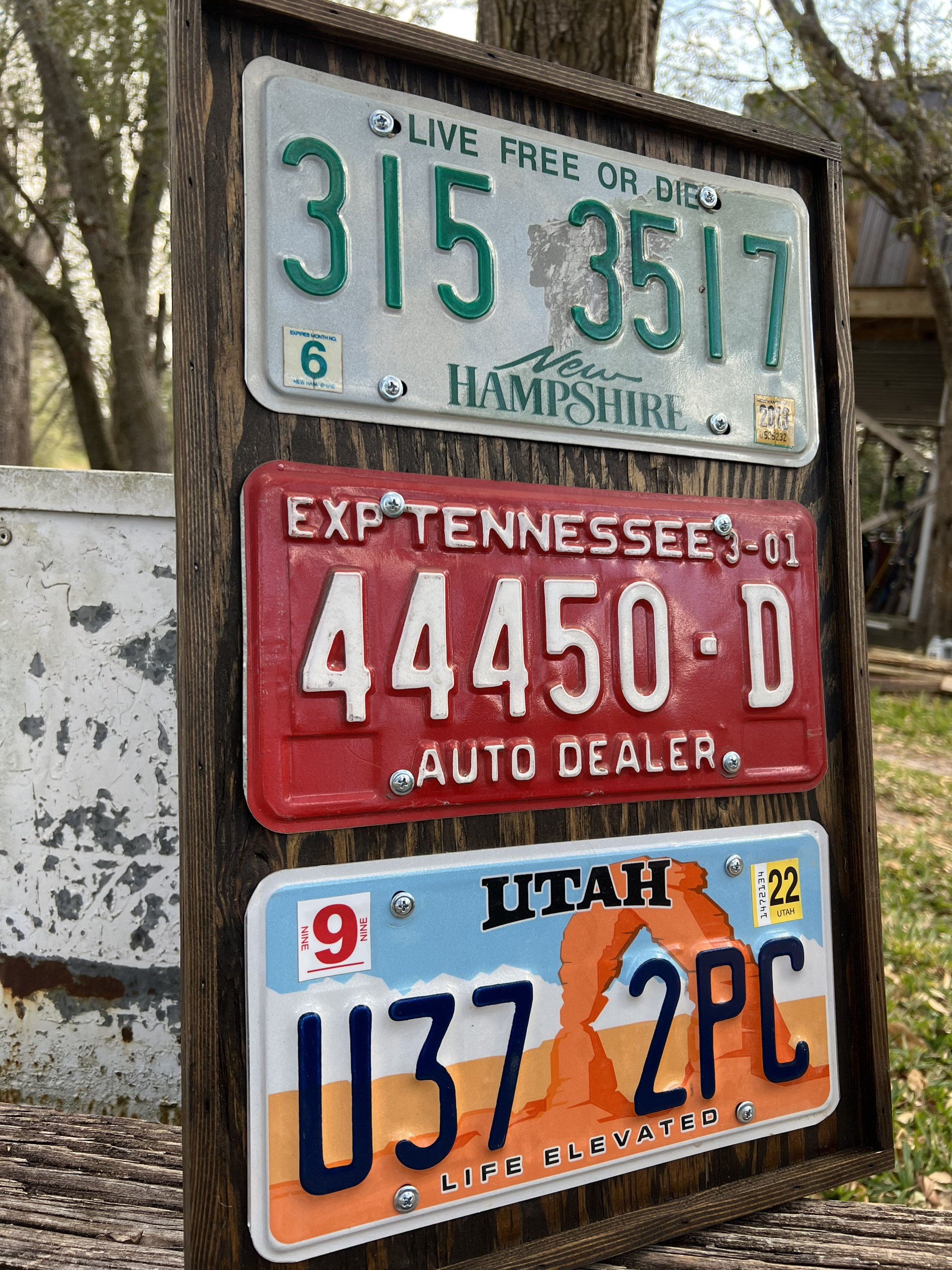 Rustic Wood License Plate Display Frame for 3: Man Cave Garage Decor - Etsy