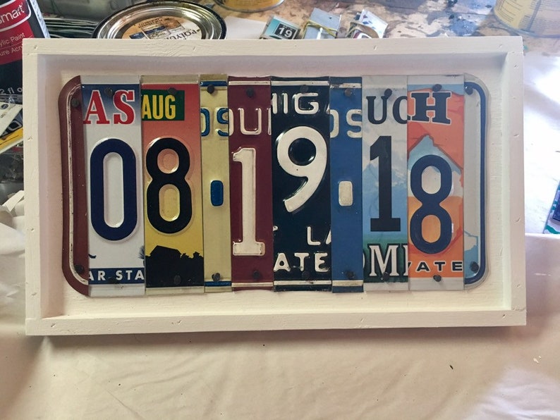 Custom date sign anniversary or wedding license plate art | Etsy