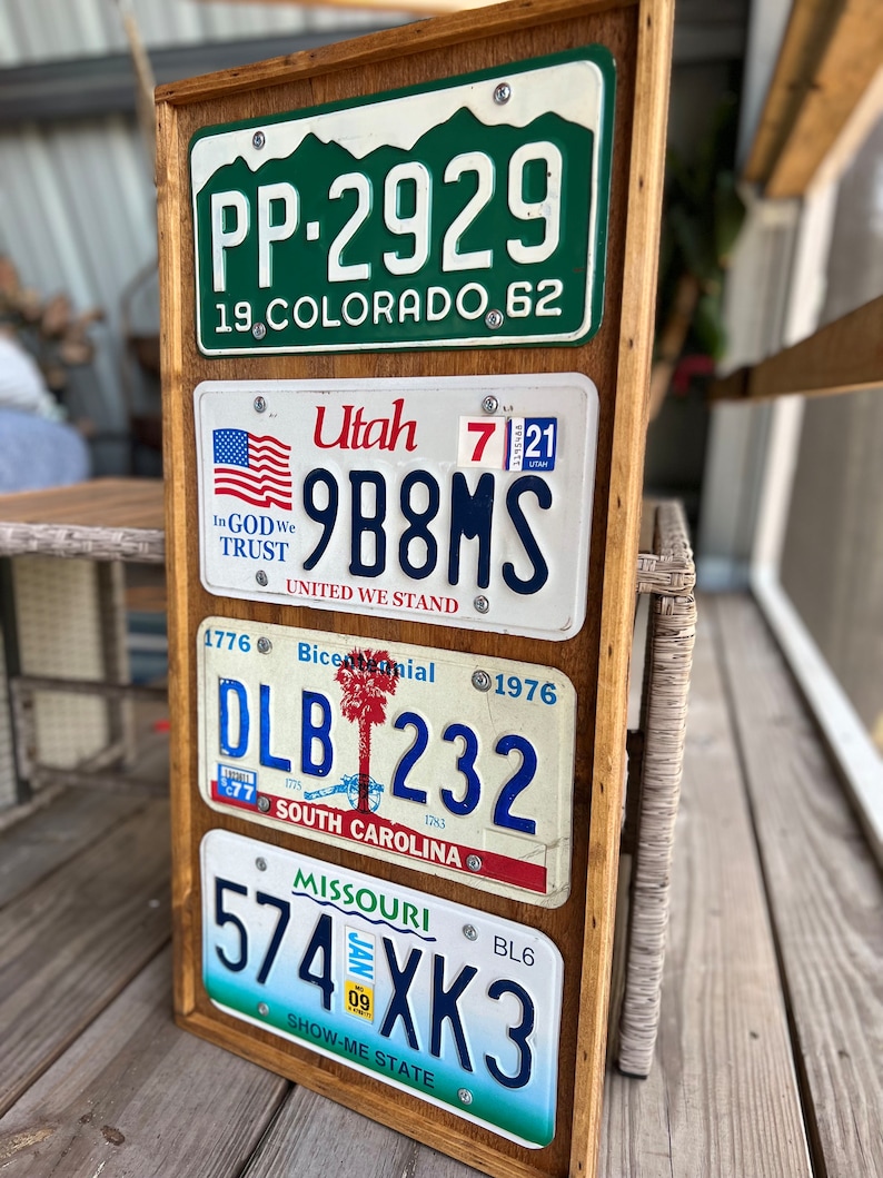 Rustic Wood License Plate Display Frame: Holds 4 Plates - Etsy