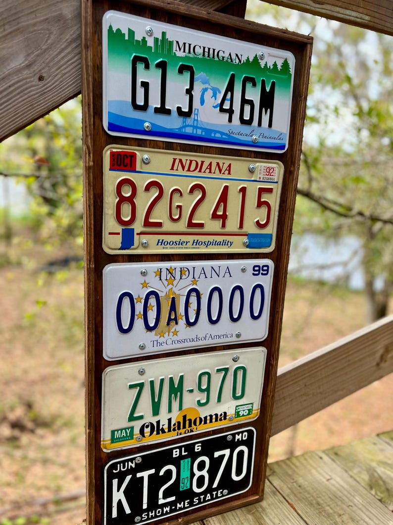 Handmade Wood License Plate Display Frame for 5 Plates: Man Cave Garage ...