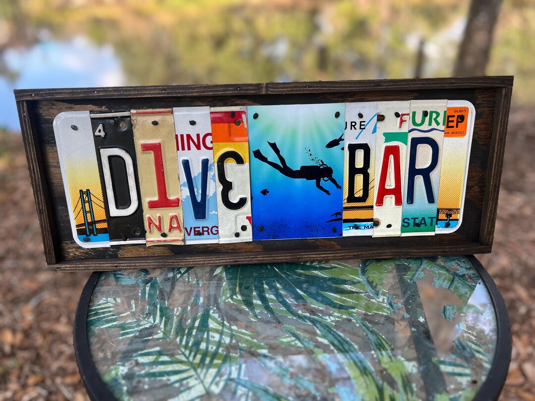 DIVE BAR Scuba Diver Down Flag License Plate Sign Art Rustic Cabin ...