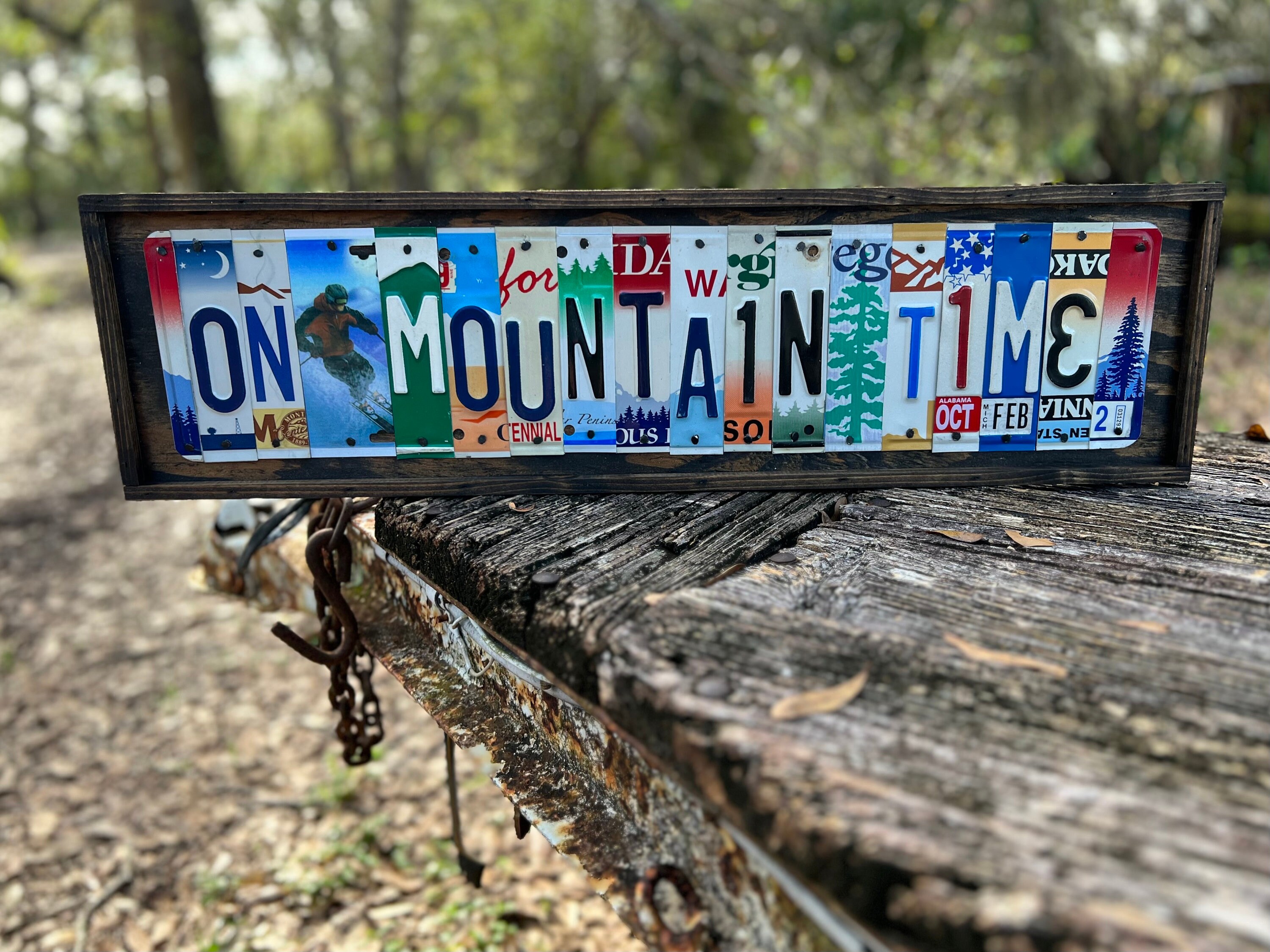 On Mountain Time License Plate Sign Rustic Ski Cabin Decor - Etsy