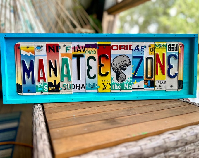 Manatee Sign Art, License Plate Sign Gift, Florida Springs, Colorful ...