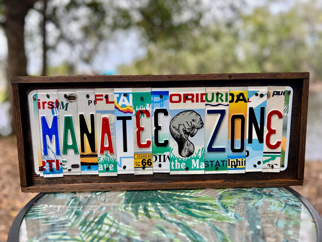 Manatee Sign Art, License Plate Sign Gift, Florida Springs, Colorful ...