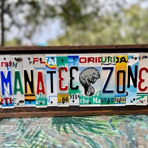 Manatee Sign Art, License Plate Sign Gift, Florida Springs, Colorful ...