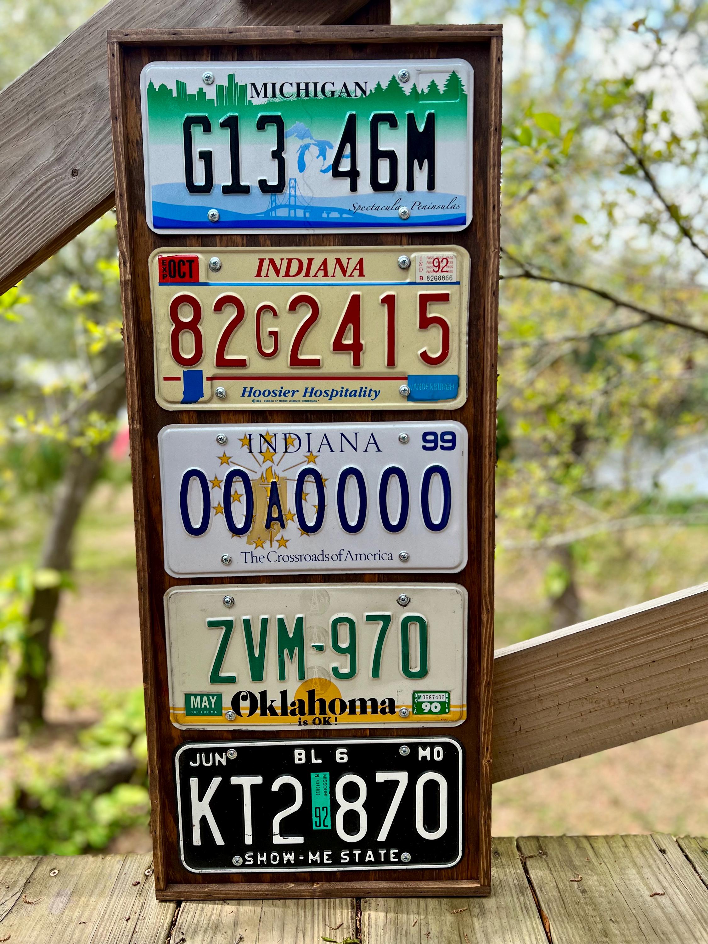 Handmade Wood License Plate Display Frame for 5 Plates: Man Cave Garage ...
