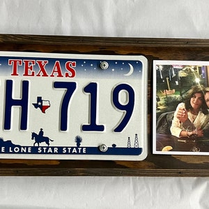 Rustic License Plate & 5x7 Photo Frame - Custom Stained Wood Display - Etsy