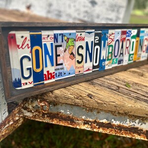 Gone Snowboarding Sign, License Plate Art, Skiing, Mountain Cabin Decor ...