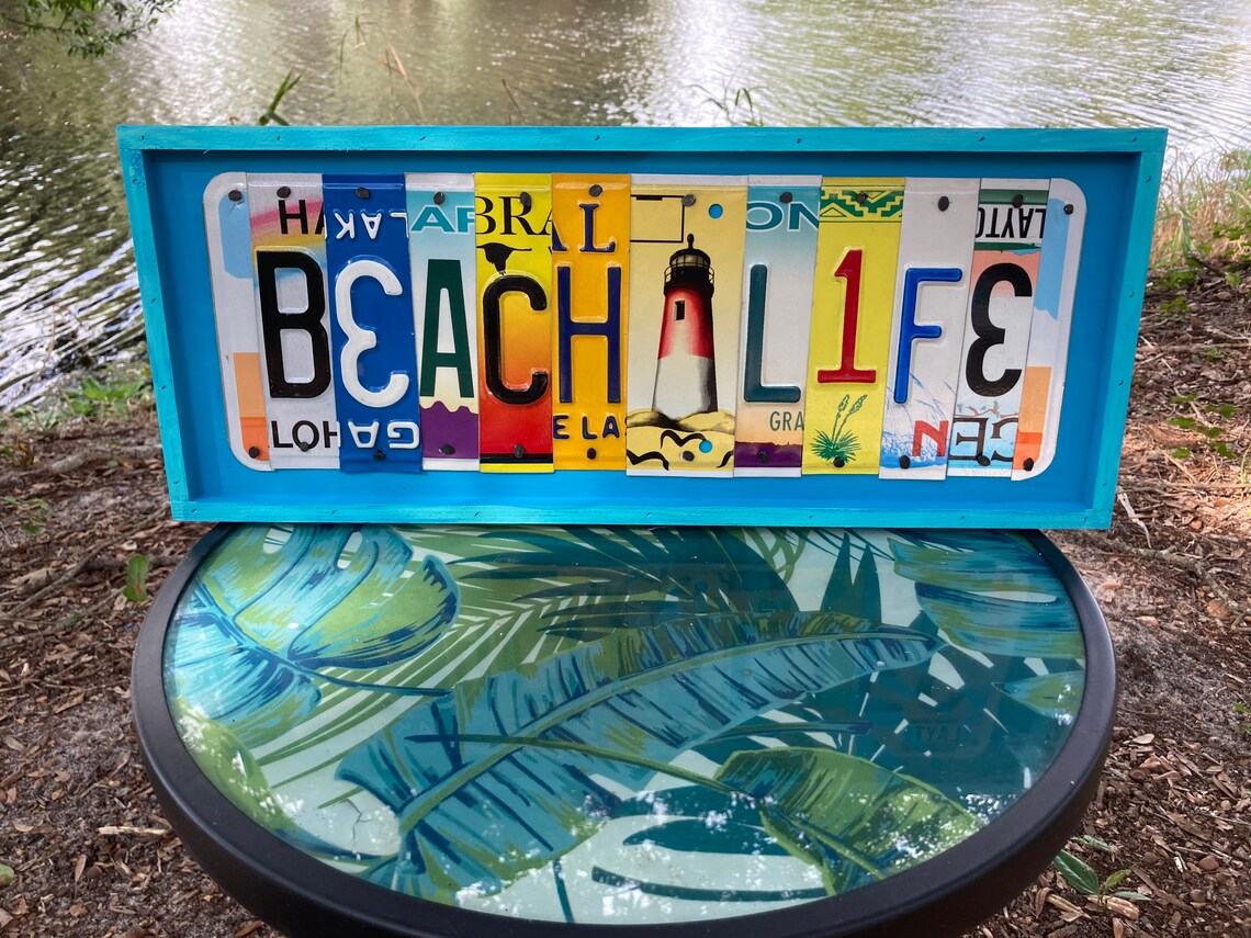 Beach Life License Plate sign coastal decor colorful rainbow | Etsy