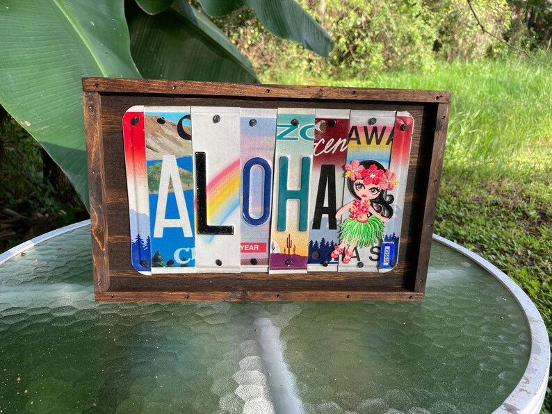 Aloha license plate sign rustic Hawaiian decor housewarming | Etsy