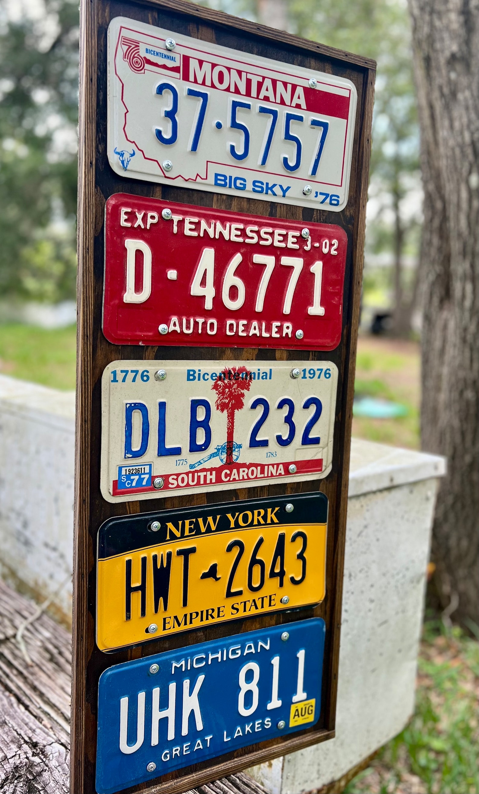 Handmade Wood License Plate Display Frame for 5 Plates: Man Cave Garage ...