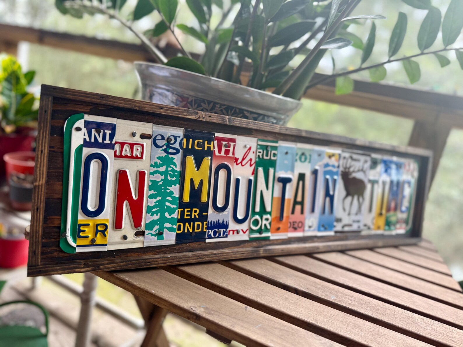 On Mountain Time License Plate Sign, Rustic Ski Cabin Decor ...