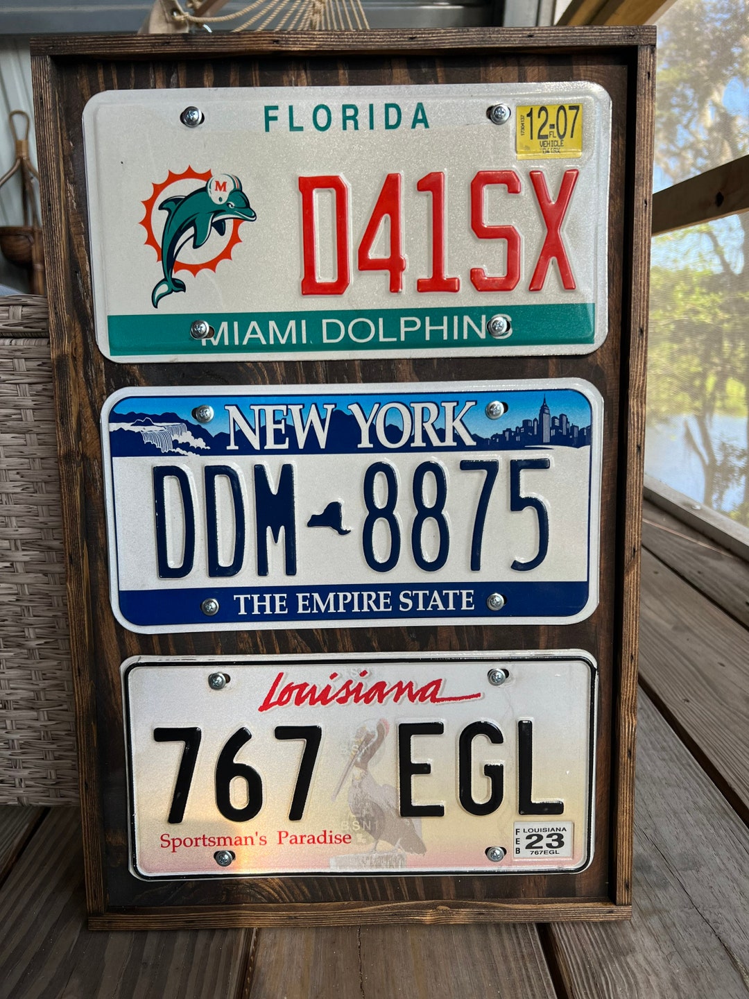 Rustic Wood License Plate Display Frame for 3: Man Cave Garage Decor - Etsy