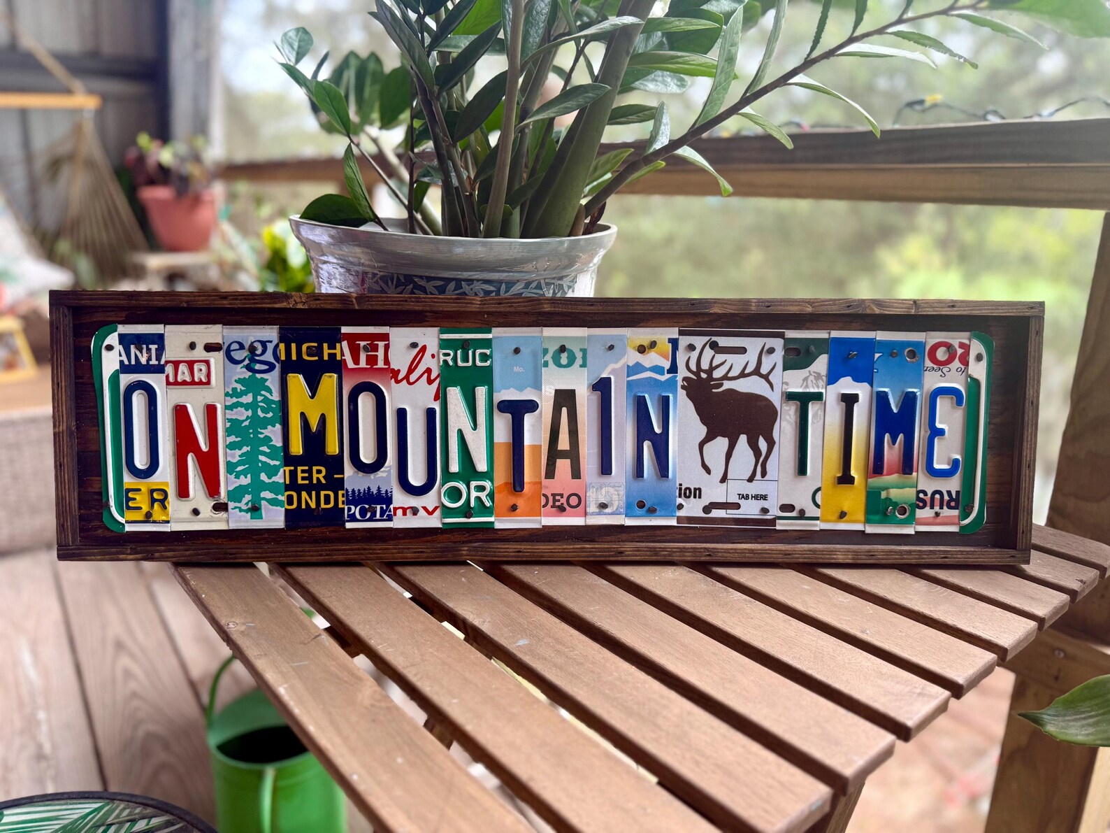 On Mountain Time License Plate Sign, Rustic Ski Cabin Decor ...