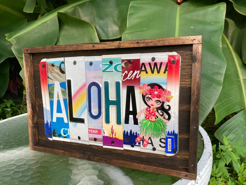 Aloha license plate sign rustic Hawaiian decor housewarming | Etsy