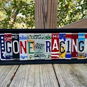 GONE RACING SIGN, Racing Fan Gift, License Plate Sign, Mancave, Need ...
