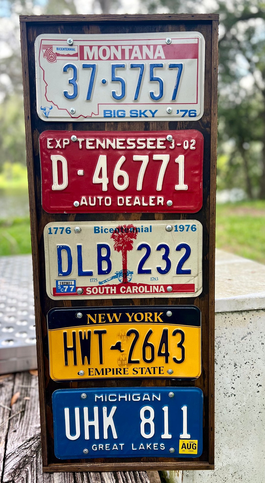 Handmade Wood License Plate Display Frame for 5 Plates: Man Cave Garage ...