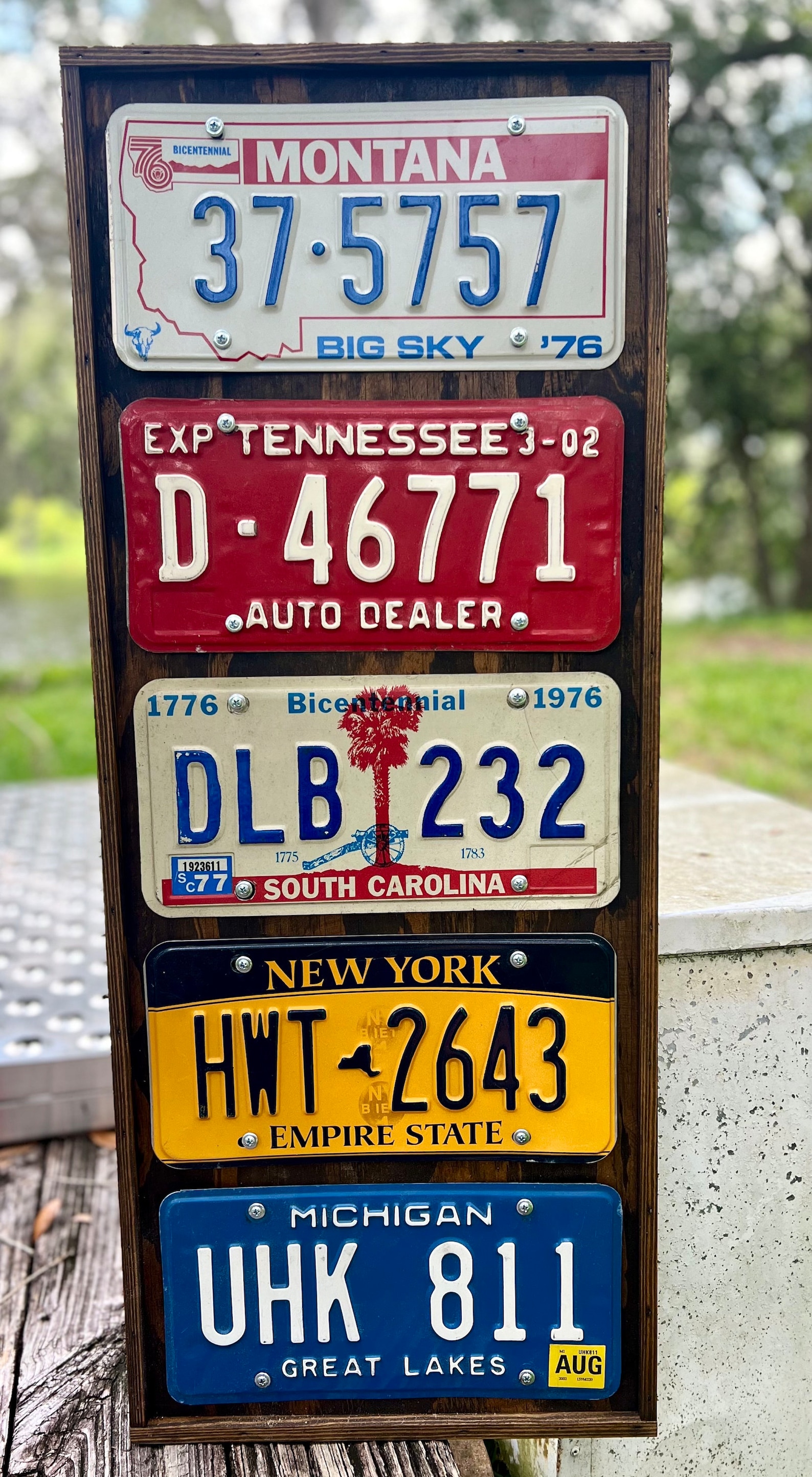 Handmade Wood License Plate Display Frame for 5 Plates: Man Cave Garage ...