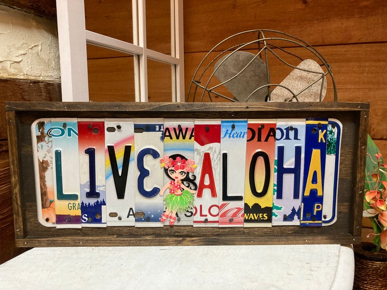 Aloha license plate sign rustic Hawaiian decor housewarming | Etsy