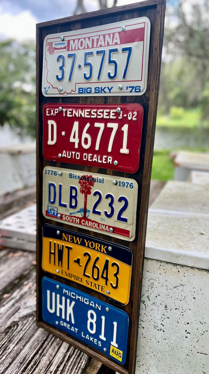 Handmade Wood License Plate Display Frame for 5 Plates: Man Cave Garage ...