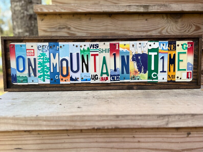 On Mountain Time License Plate Sign Rustic Ski Cabin Decor - Etsy