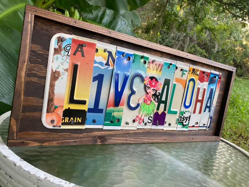 Aloha license plate sign rustic Hawaiian decor housewarming | Etsy