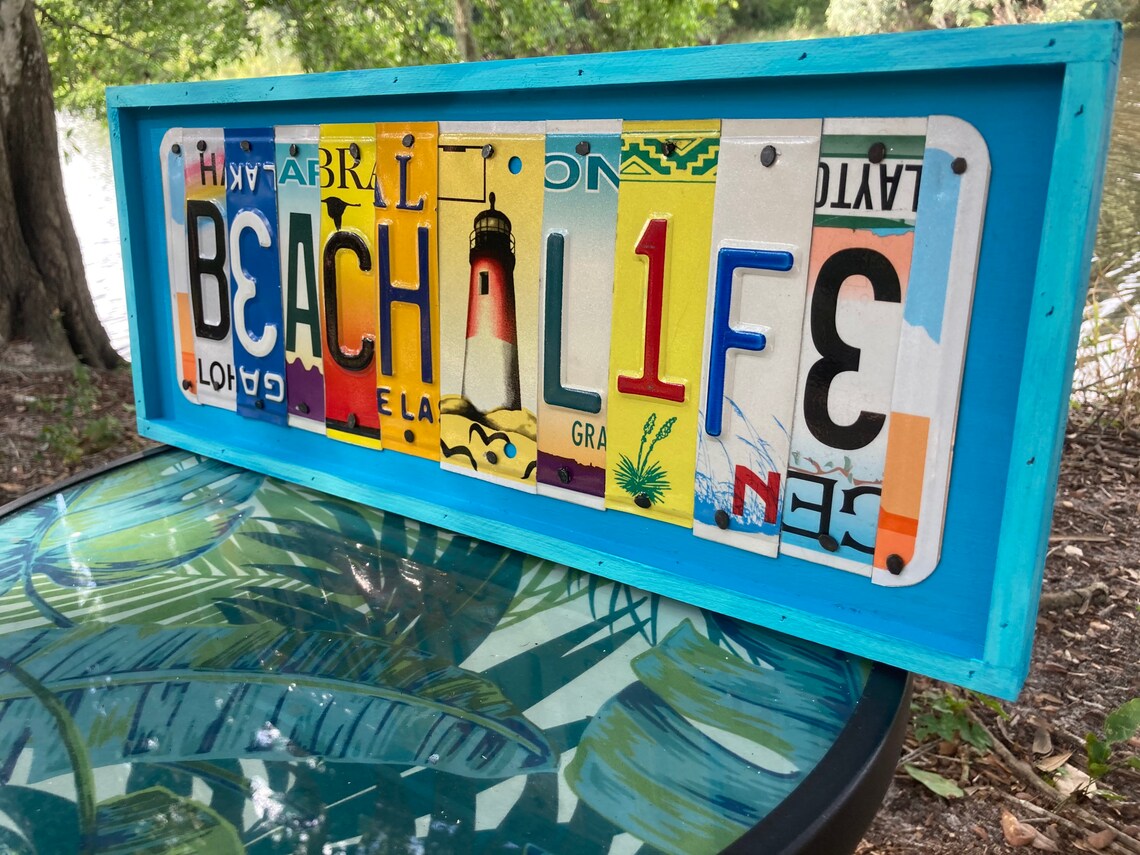 Beach Life License Plate sign coastal decor colorful rainbow | Etsy