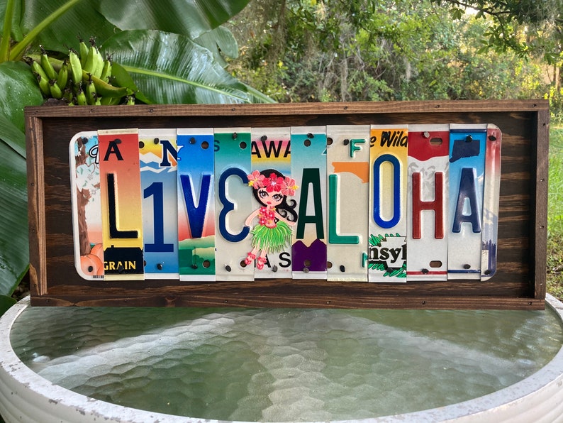 Aloha license plate sign rustic Hawaiian decor housewarming | Etsy