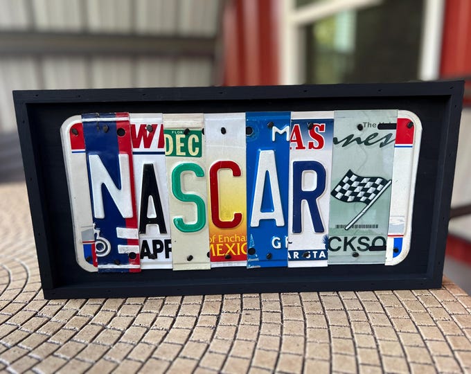 NASCAR License Plate Sign, Gift for Racing Fan, Colorful Rustic Car ...
