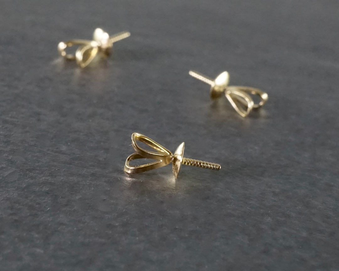 14k Solid Yellow Gold Rabbit Ear Pendant Bail With 4mm Pearl Mounting ...