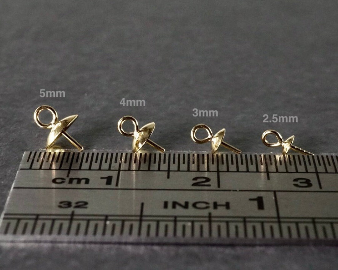 14k Solid Yellow Gold Peg Bail With 5mm 4mm 3mm 2.5mm Pearl Mounting ...
