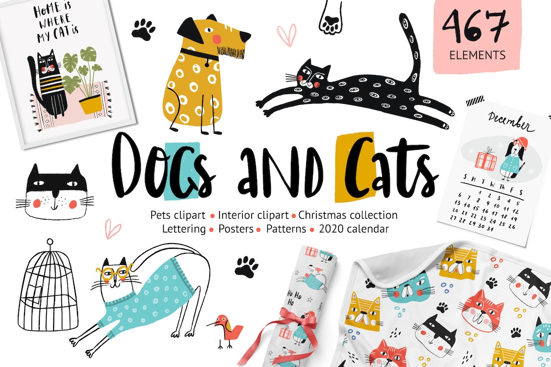 Dog Cat Clipart for Kids Bundle Cute Pets PNG Baby Animal Faces Nursery ...