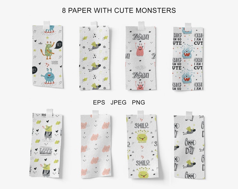 Digital Paper Pack With Cute Monsters Kinds Seamless Patterns - Etsy