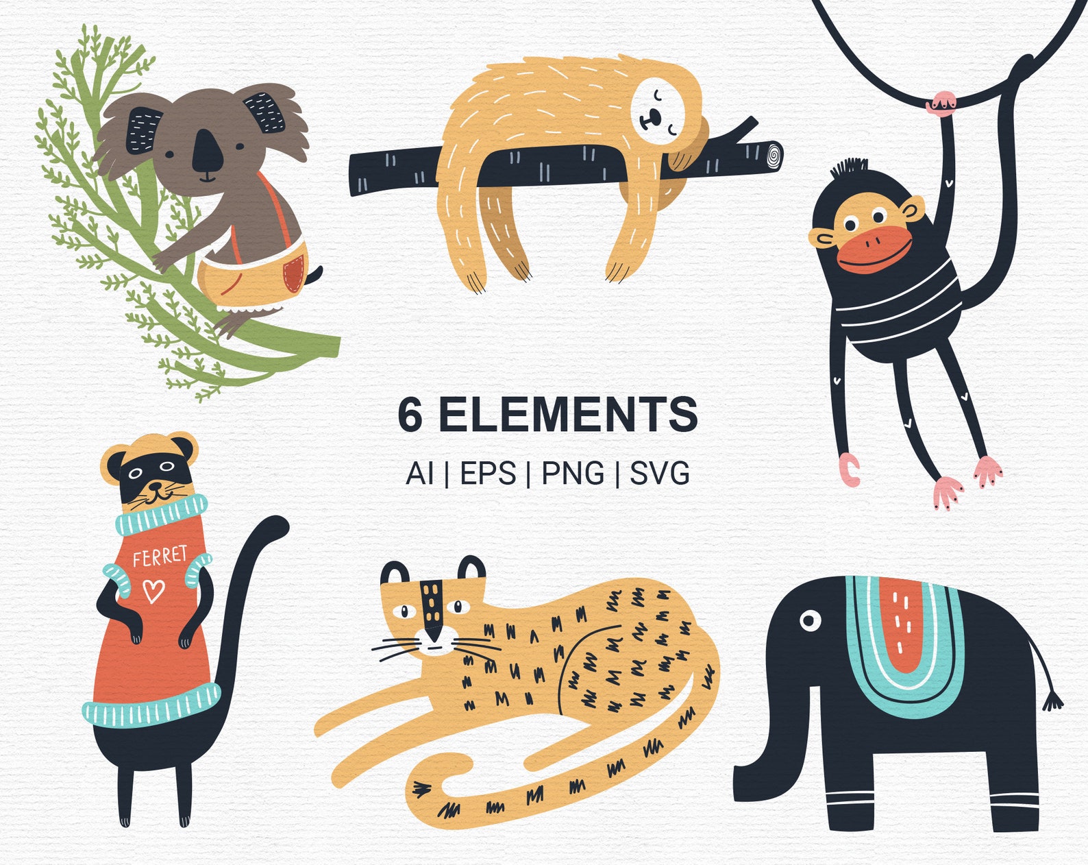 Baby Animals Digital Clipart Ferret Svg Koala Svg Digital Print ...