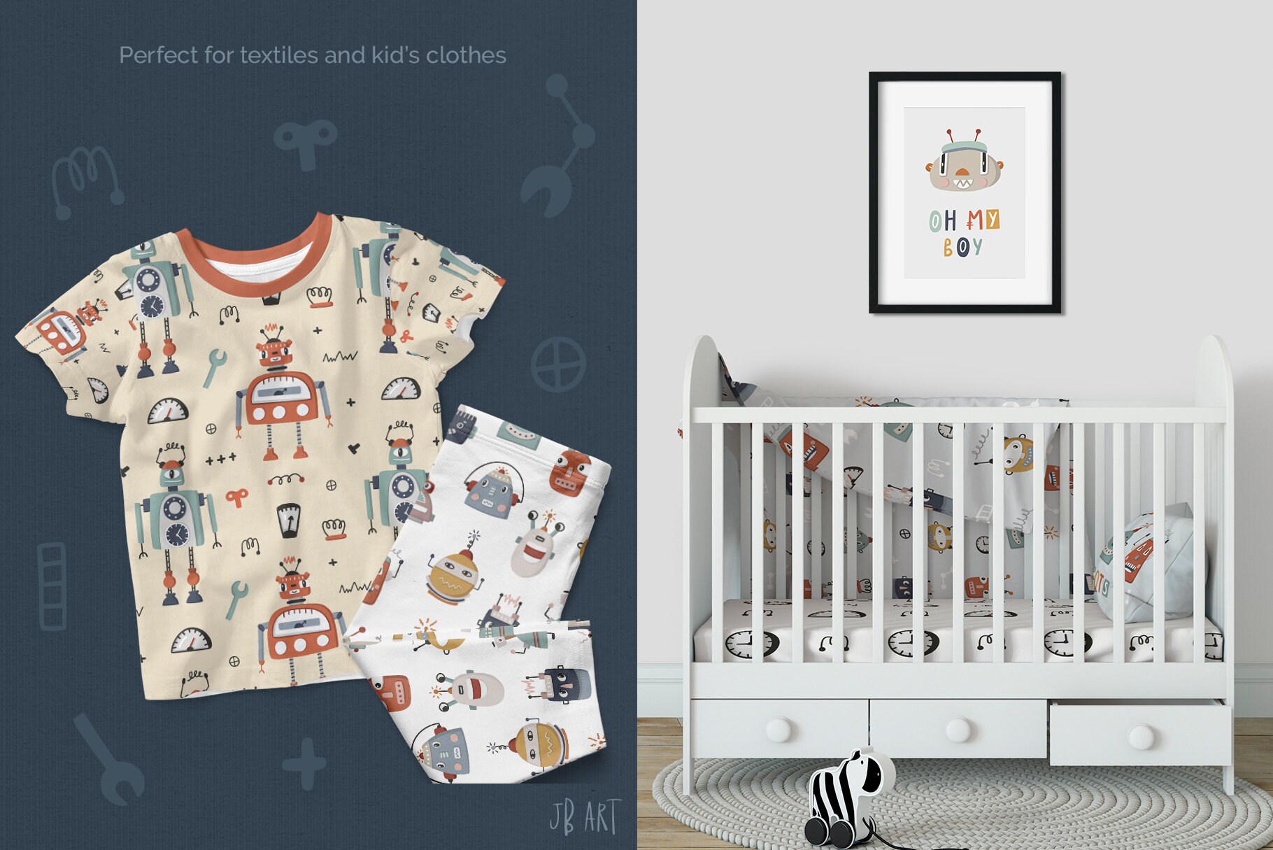 Robot Clipart Baby Digital Nursery Art Seamless Pattern Digital Paper ...