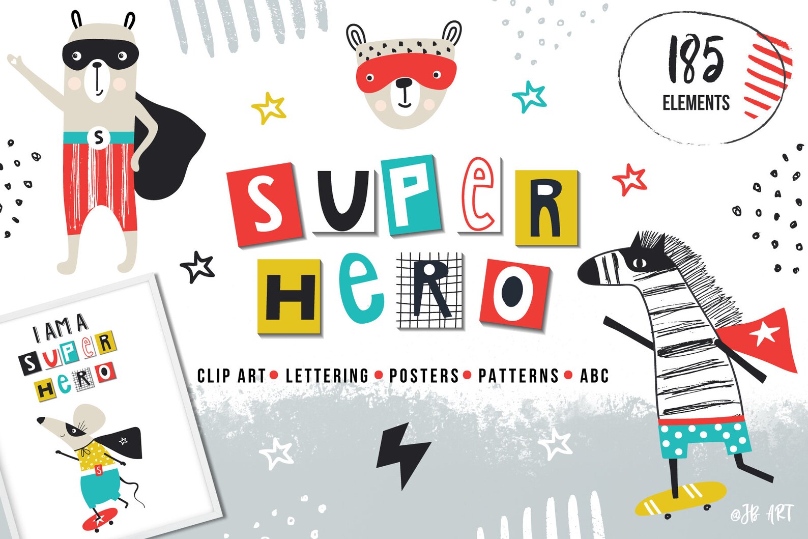 Super Hero Digital Kids Vector Clipart Child PNG Illustrations Animals ...