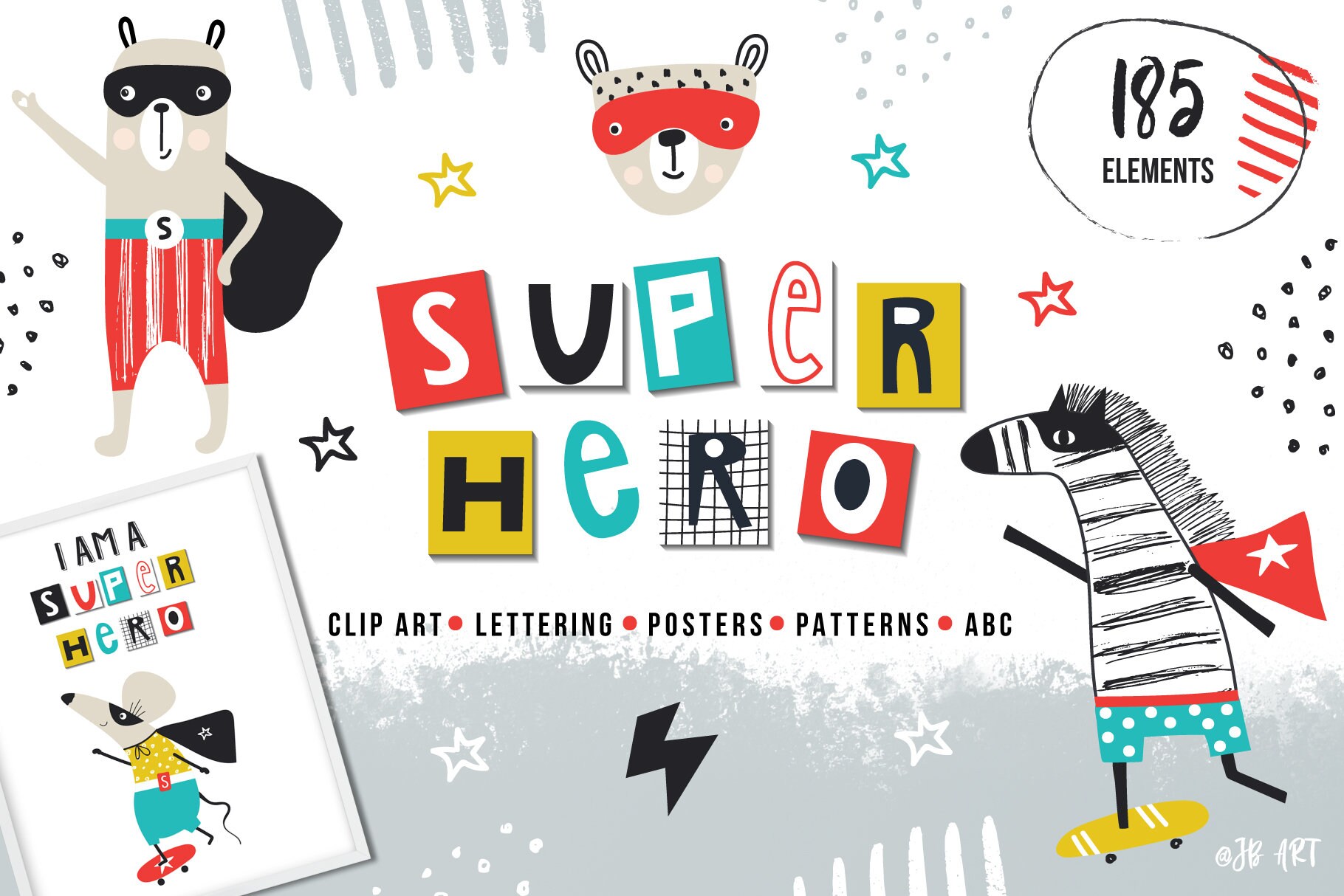 Super Hero Digital Kids Vector Clipart Child PNG Illustrations Animals ...