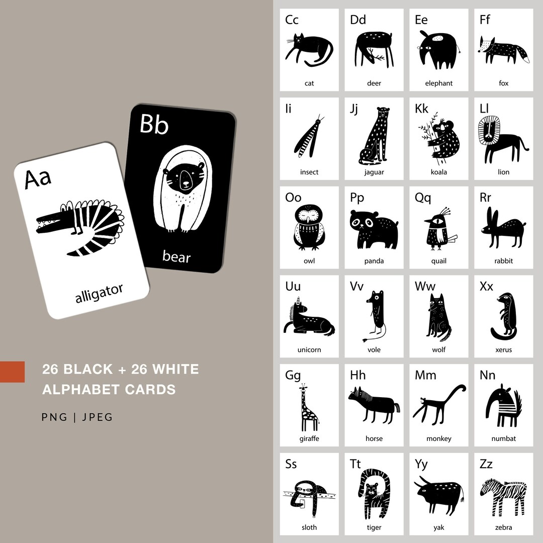 ABC Cards for Kids Alphabet Flashcards PNG Preschool Printables Animal ...