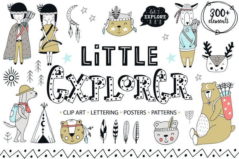 Explorer Animals Kids Tribal Set Vector PNG Scandinavian Animals ...