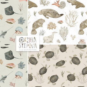 Underwater Seamless Patterns | Sea Life Digital Paper | Printable ...