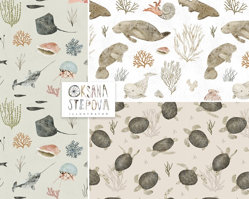 Underwater Seamless Patterns | Sea Life Digital Paper | Printable ...