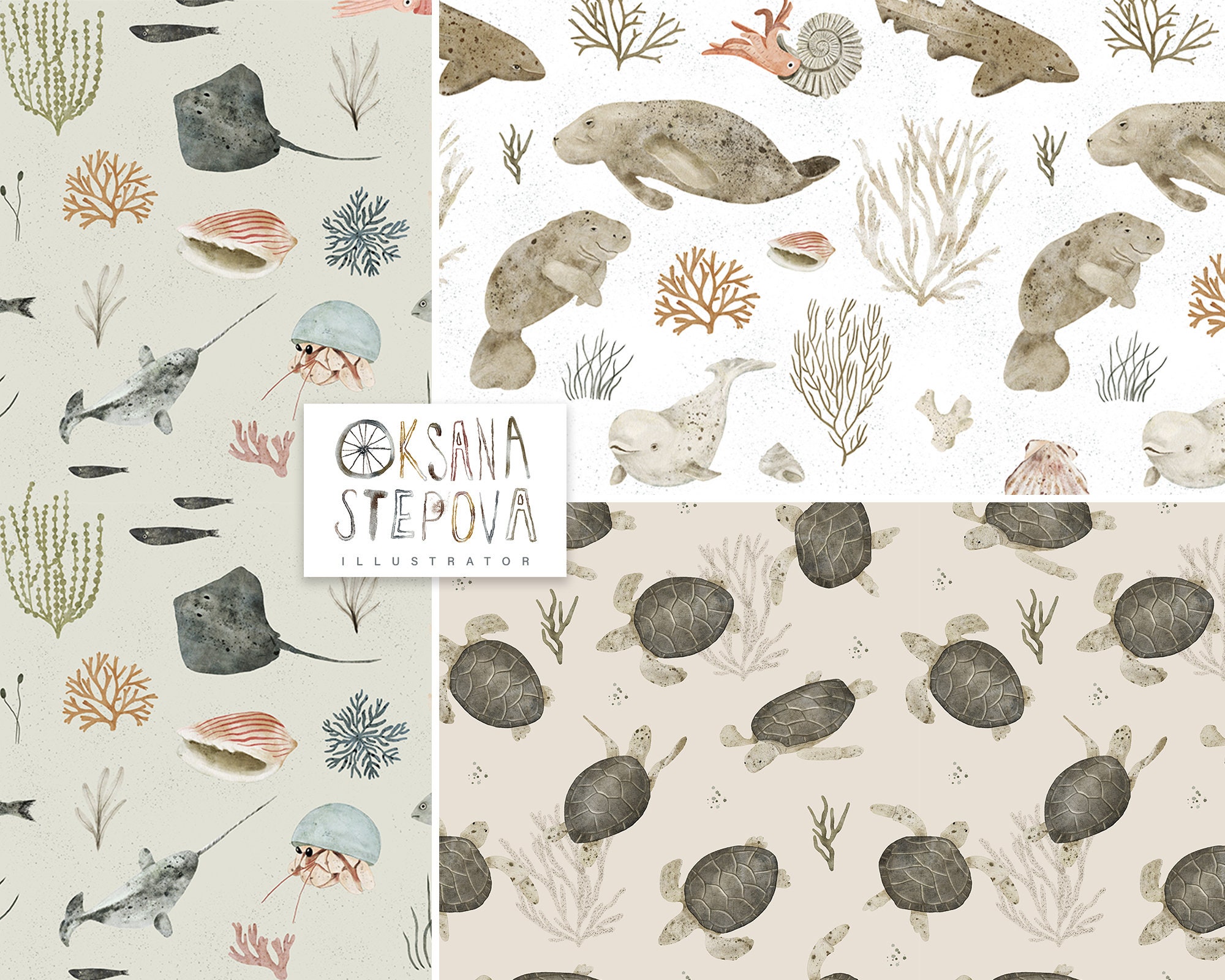Underwater Seamless Patterns | Sea Life Digital Paper | Printable ...