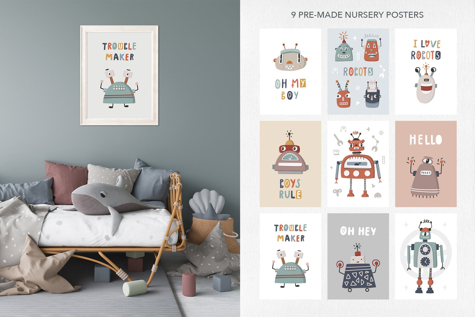 Robot Clipart Baby Digital Nursery Art Seamless Pattern Digital Paper ...