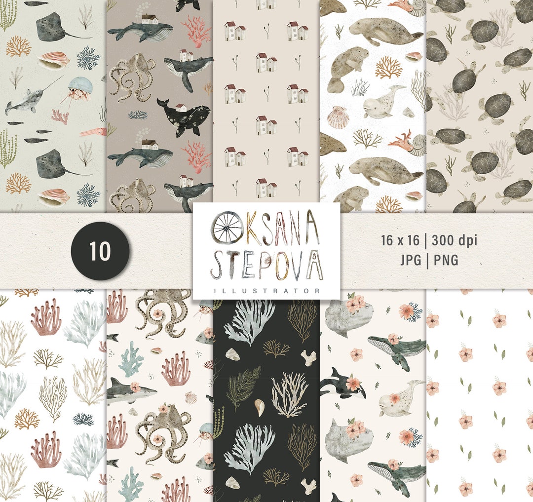 Underwater Seamless Patterns | Sea Life Digital Paper | Printable ...